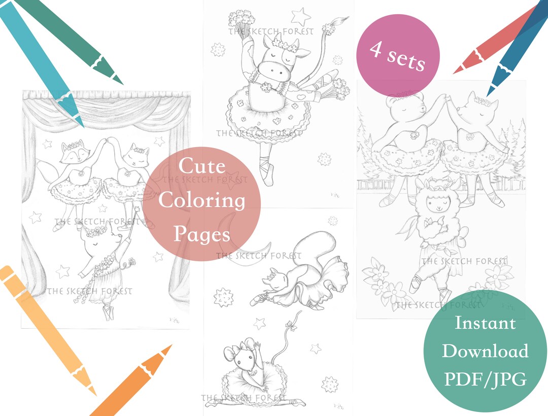 Cute Printable Animal Coloring Page for Kids L 4 Set Animal - Etsy