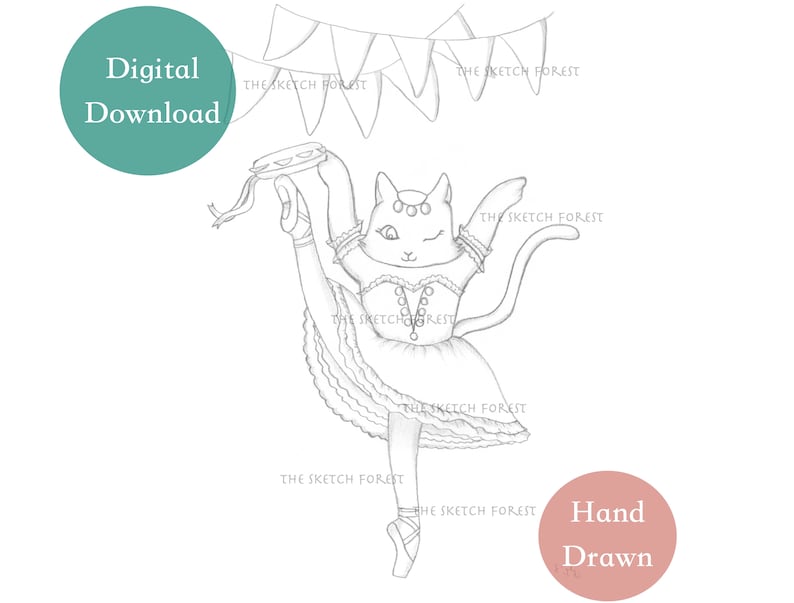 Cute Printable Animal Coloring Page for Kids L Ballerina Cat | Etsy ...