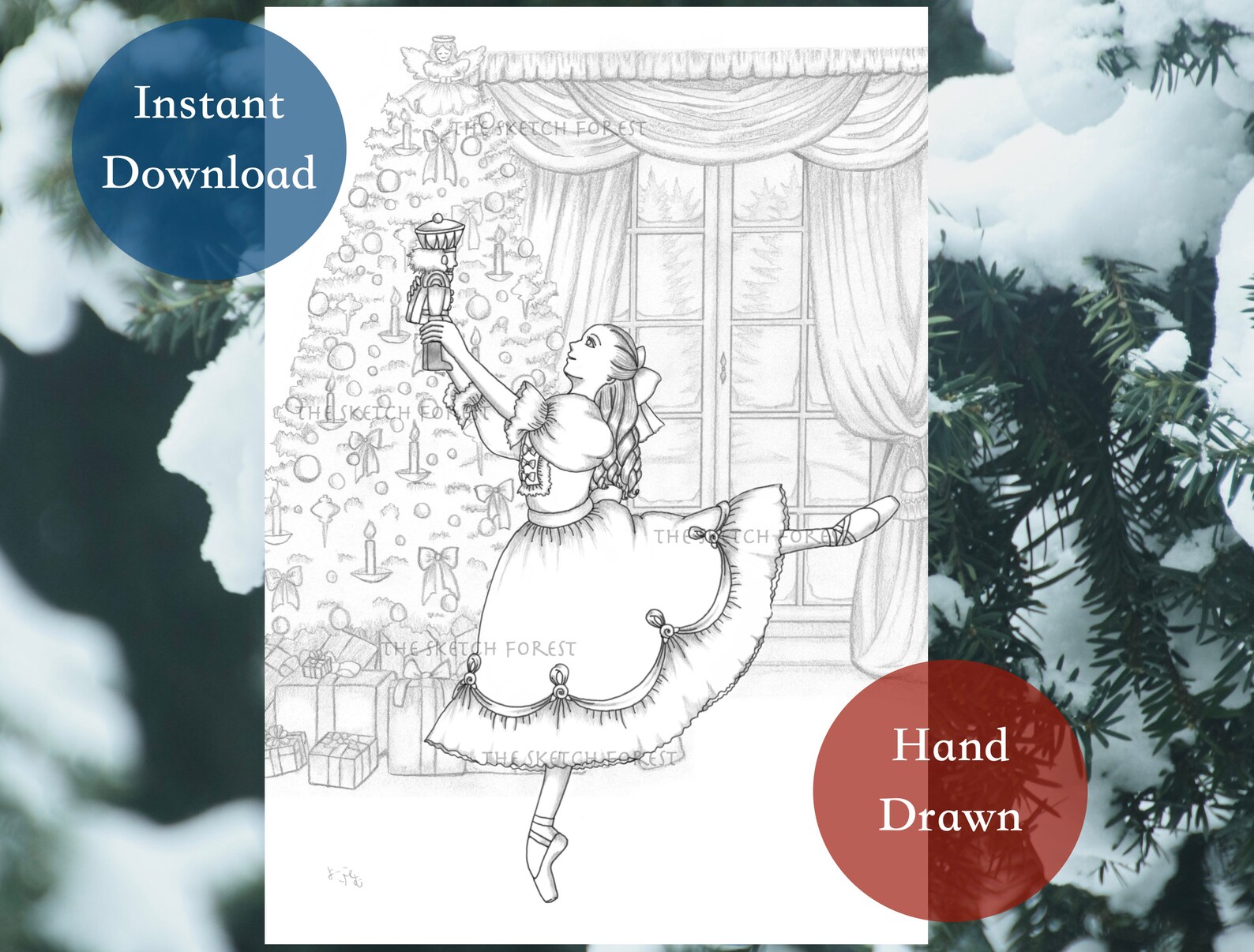 Printable Christmas Coloring Page L Ballet Illustration L | Etsy