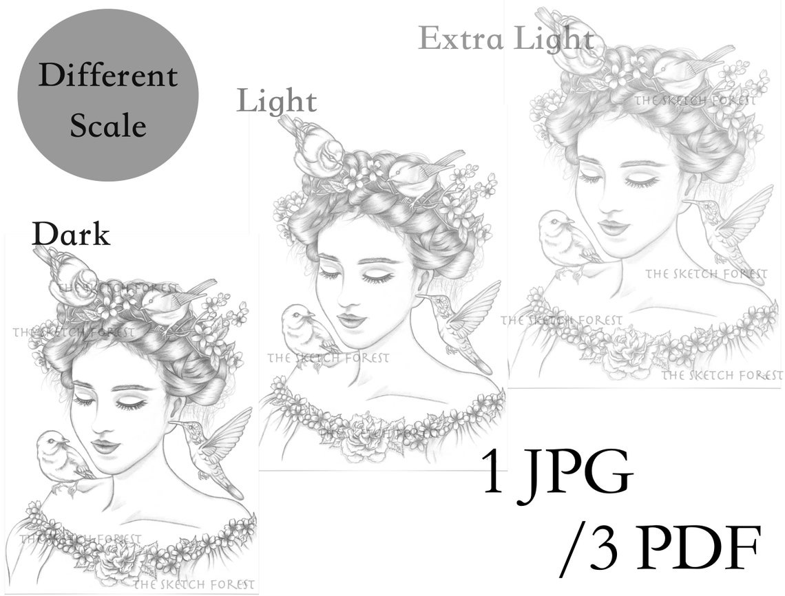 Printable Coloring Pages for Adults L the Spring Bride Elise - Etsy