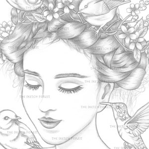 Printable Coloring Pages for Adults L the Spring Bride Elise - Etsy