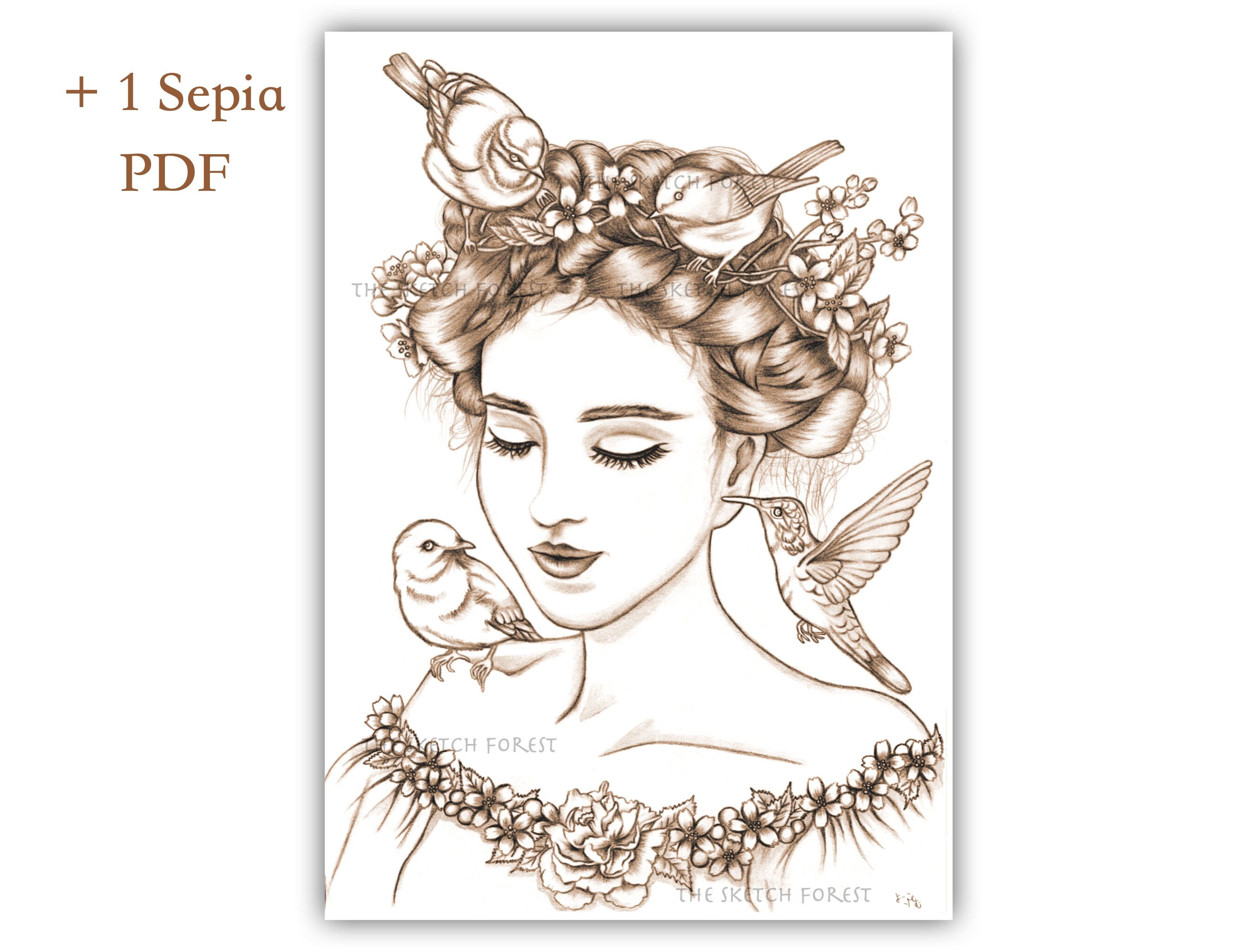 Printable Coloring Pages for Adults L the Spring Bride Elise - Etsy