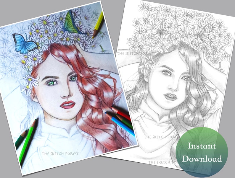 Printable Coloring Pages for Adults L Flower Crown Cam L - Etsy