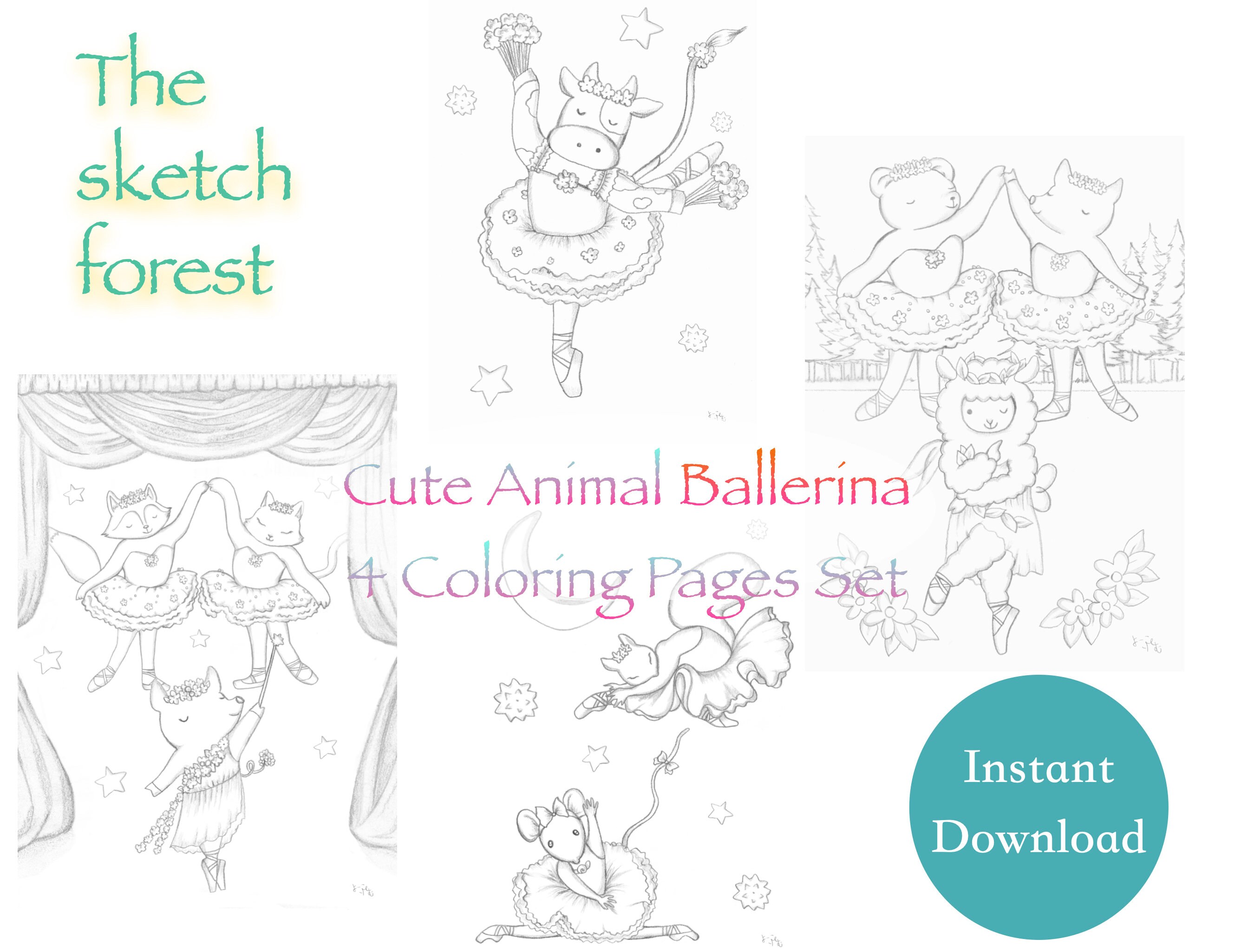 Cute Printable Animal Coloring Page for Kids L 4 Set Animal - Etsy