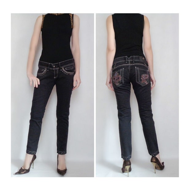 Black Rhinestone Jeans - Etsy