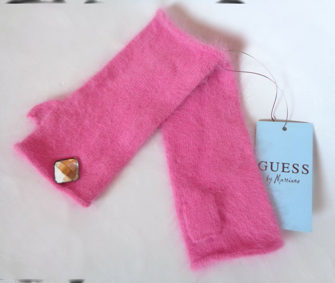 Angora Barbiecore Fingerless Gloves Pink Knit Mittens Fluffy Soft Guess ...