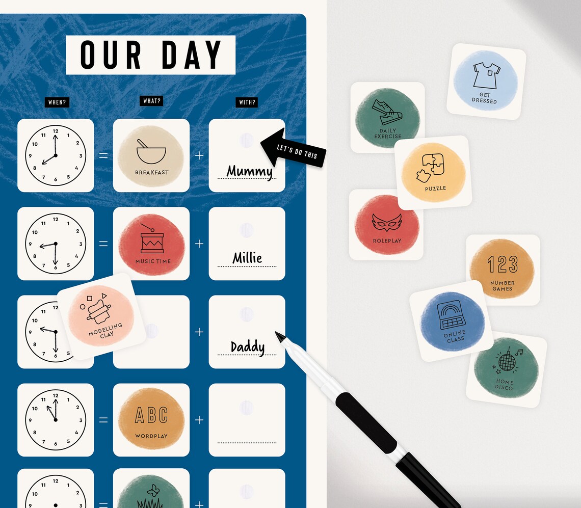 Visual Schedule Wall Planner With Clock for Kids DIY - Etsy UK