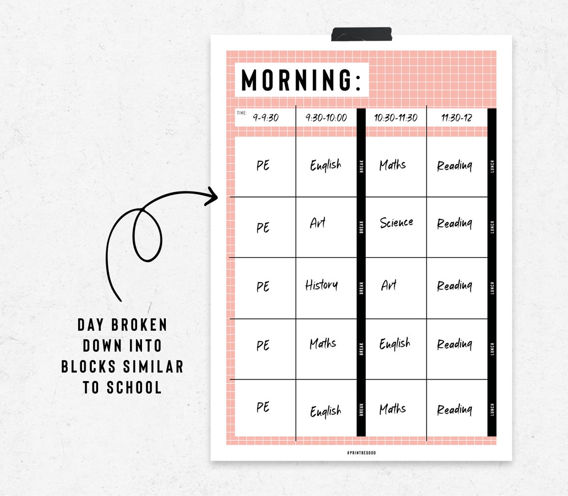 Homeschool Weekly Timetable Wallplanner A4 Pink Blue - Etsy UK