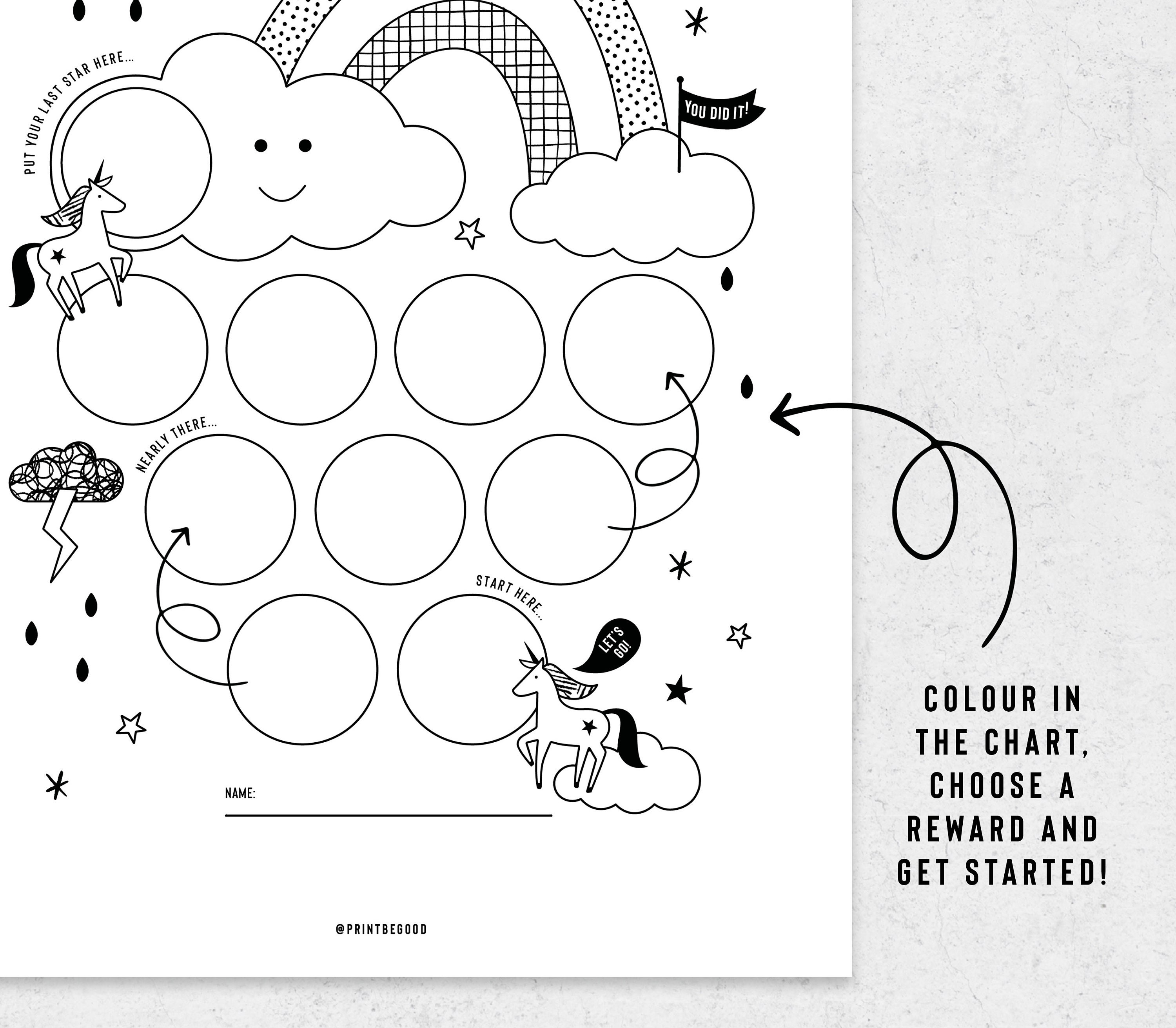 PRINTABLE Colour-in Kids Reward Chart Rainbow Unicorn - Etsy