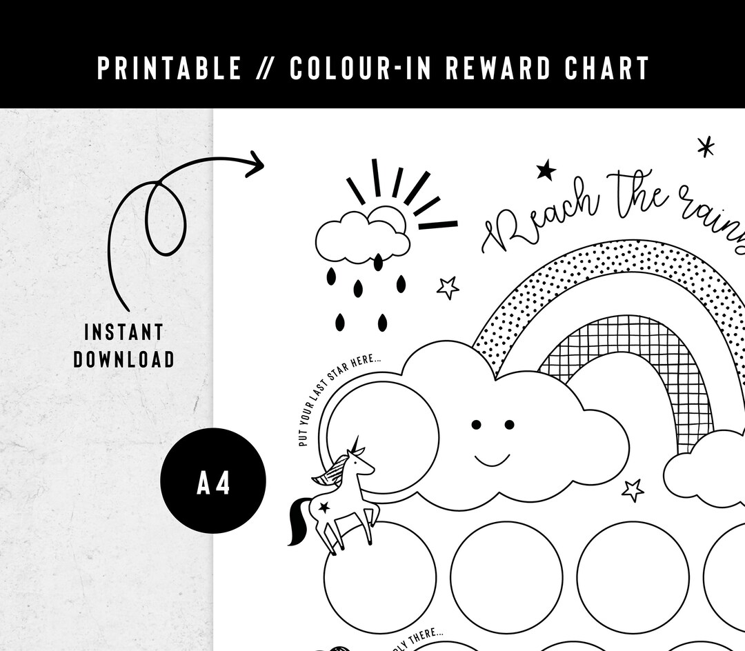 PRINTABLE Colour-in Kids Reward Chart Rainbow Unicorn - Etsy