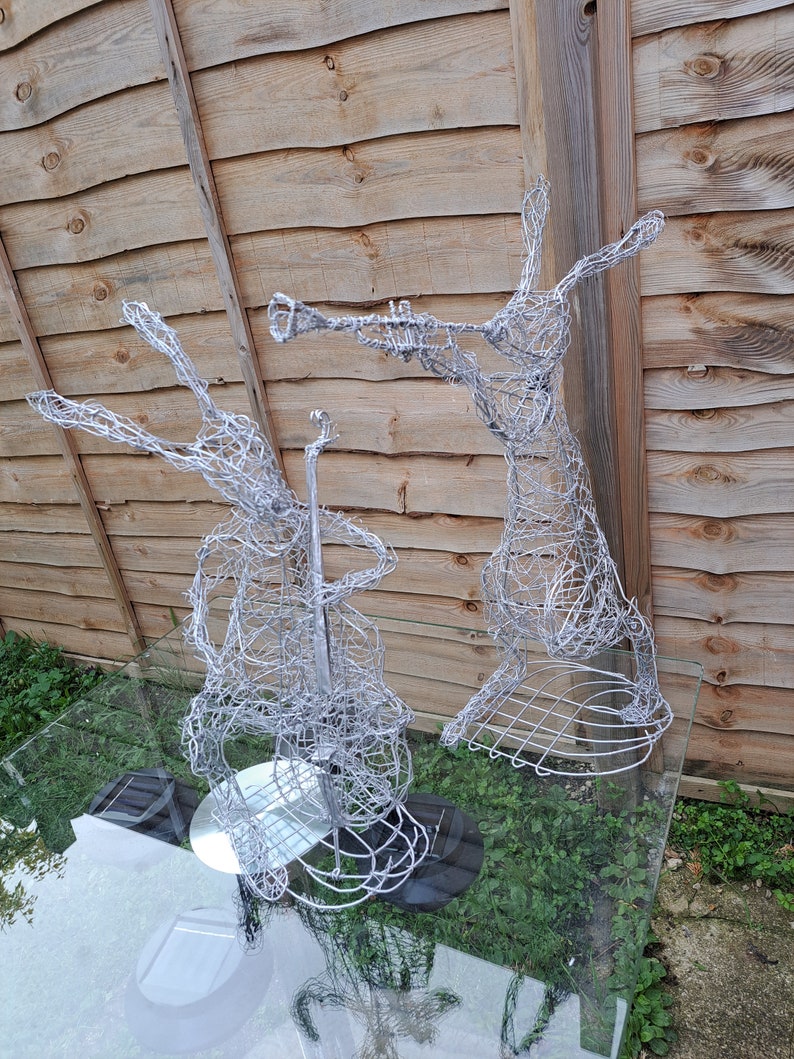 Wire Sculpture With Light, Playing Bunny, Handmade, Sculpture for ...