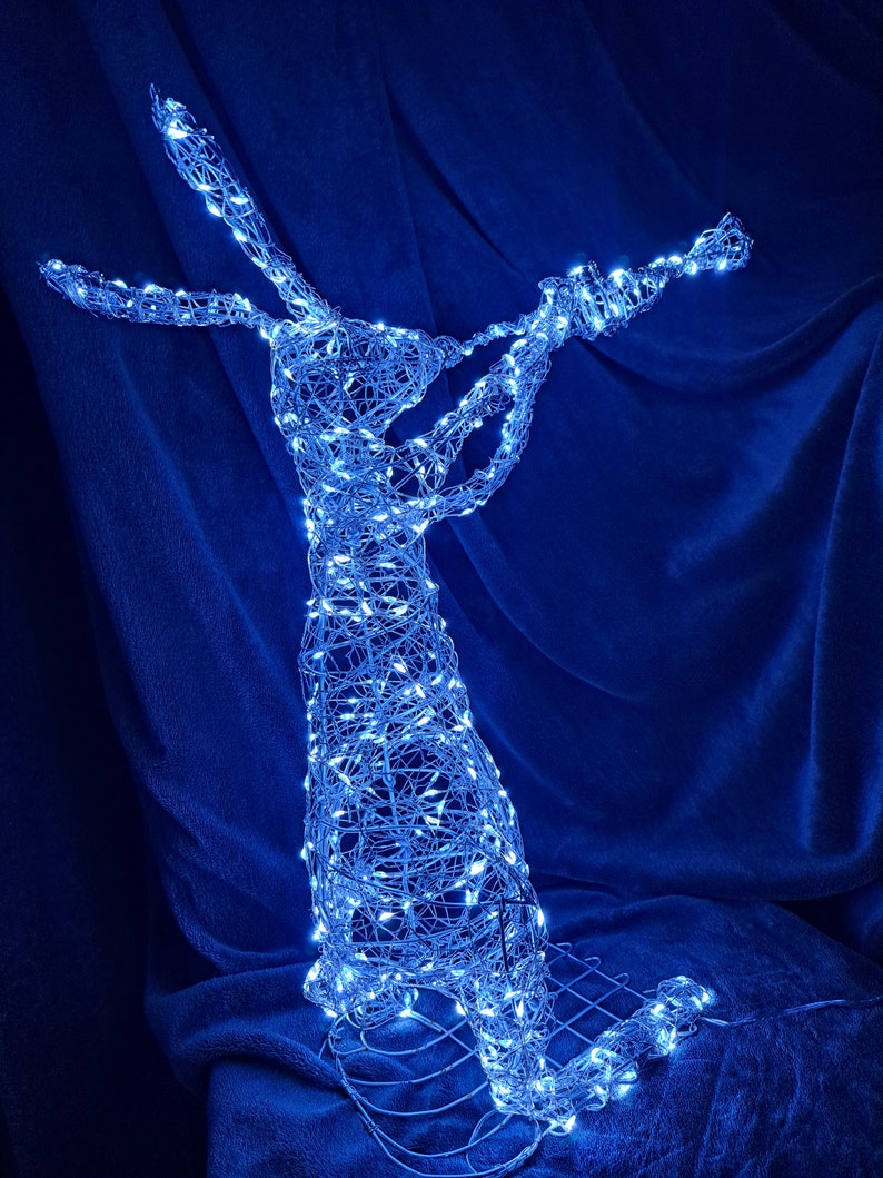 Wire Sculpture With Light, Playing Bunny, Handmade, Sculpture for ...