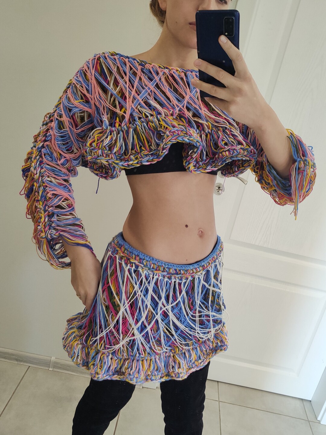 Unique Crochet/knit Colorful Bustier Top With Sleeves, Shrug Top - Etsy