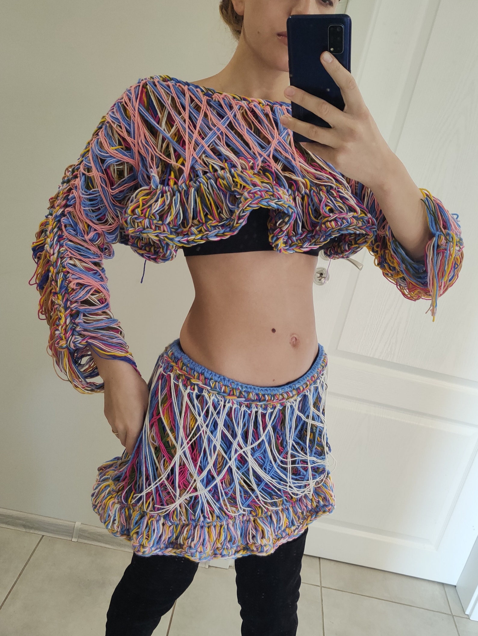 Unique Crochet/knit Colorful Bustier Top With Sleeves, Shrug Top - Etsy