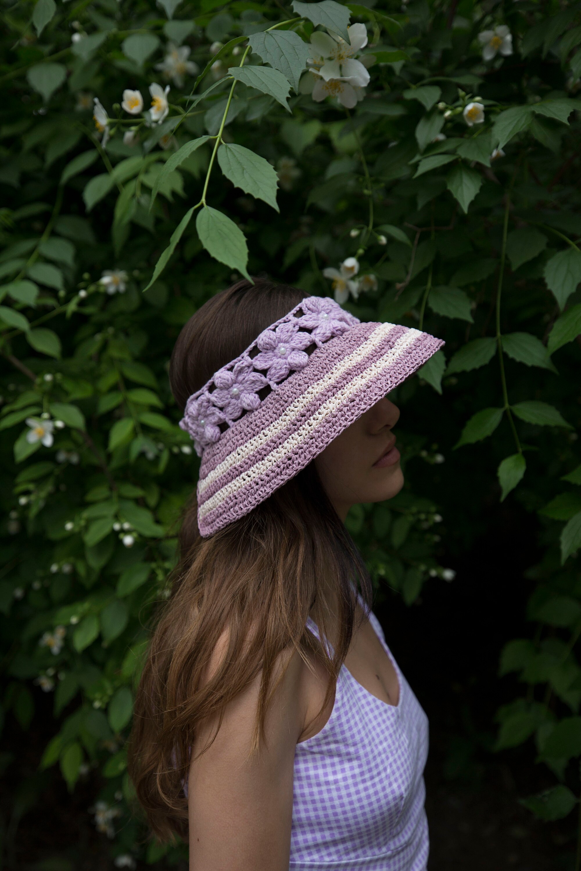 Designer Handmade Rafia Sun Visor in Lilac and Light Pink - Etsy