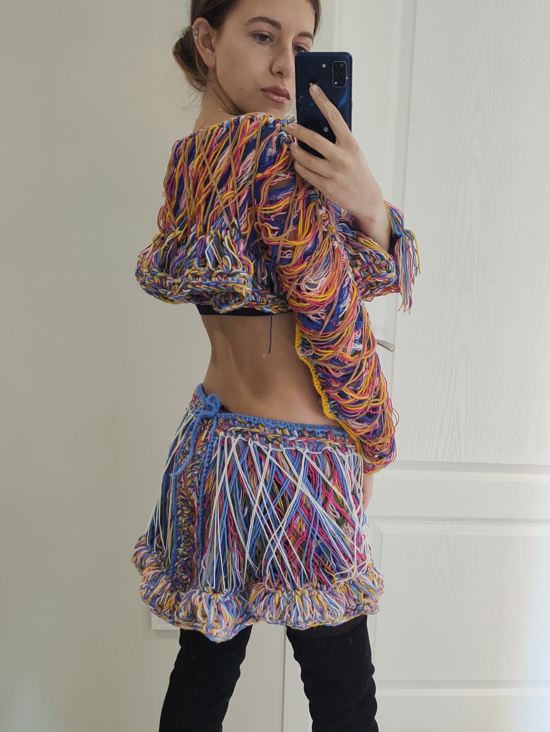 Unique Crochet/knit Colorful Bustier Top With Sleeves, Shrug Top - Etsy