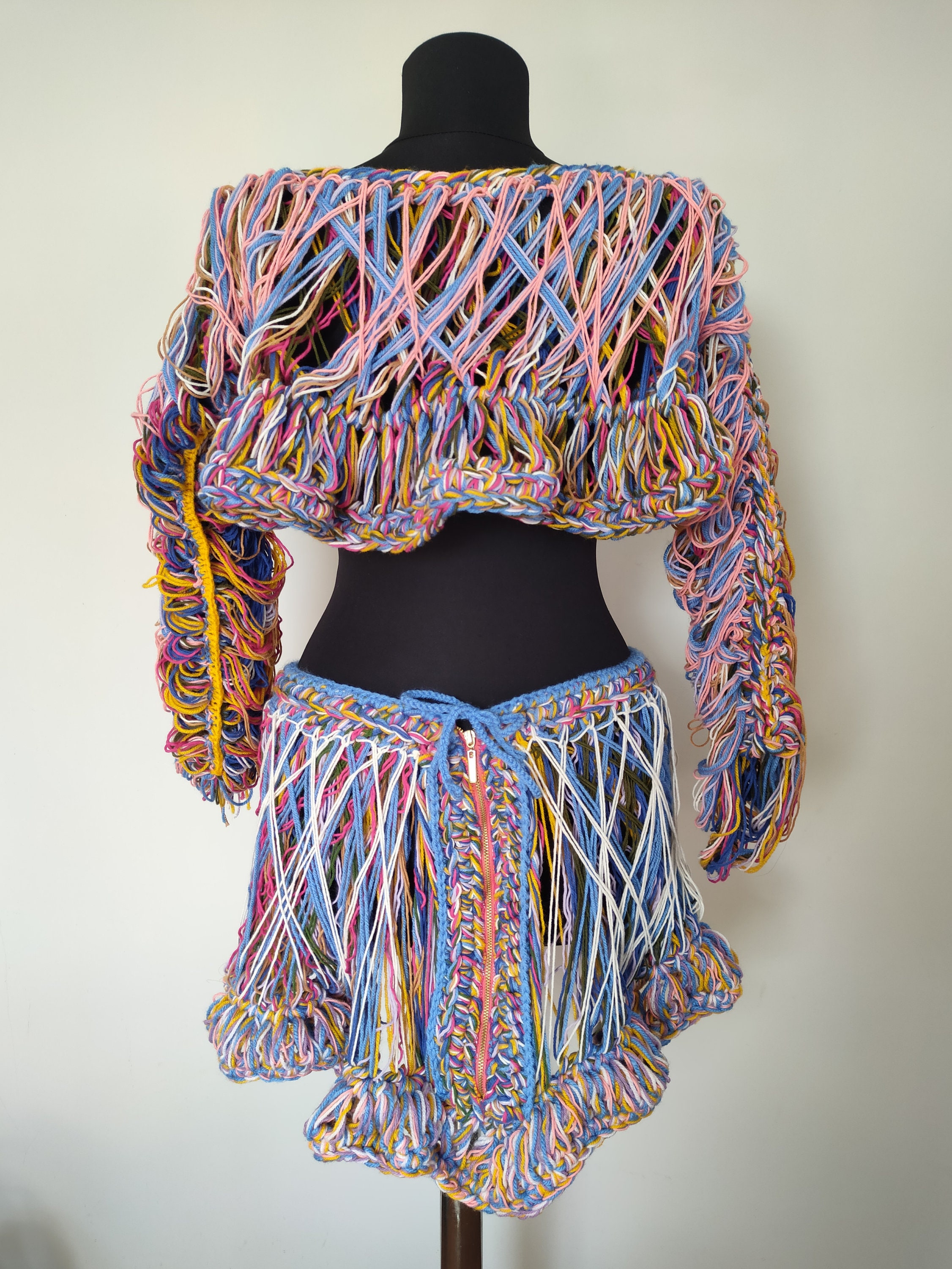Unique Crochet/knit Colorful Bustier Top With Sleeves, Shrug Top - Etsy