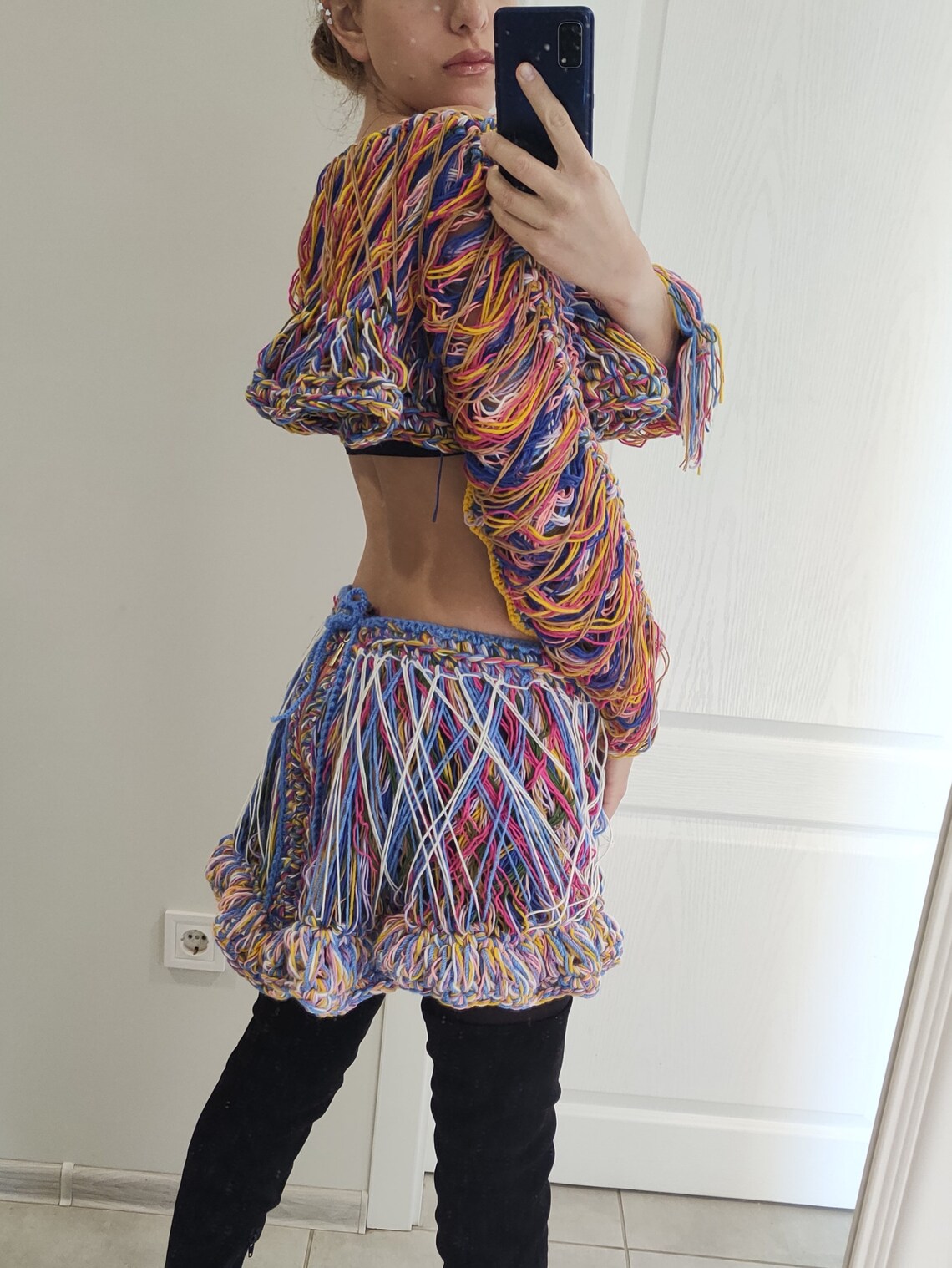 Unique Crochet/knit Colorful Bustier Top With Sleeves, Shrug Top - Etsy