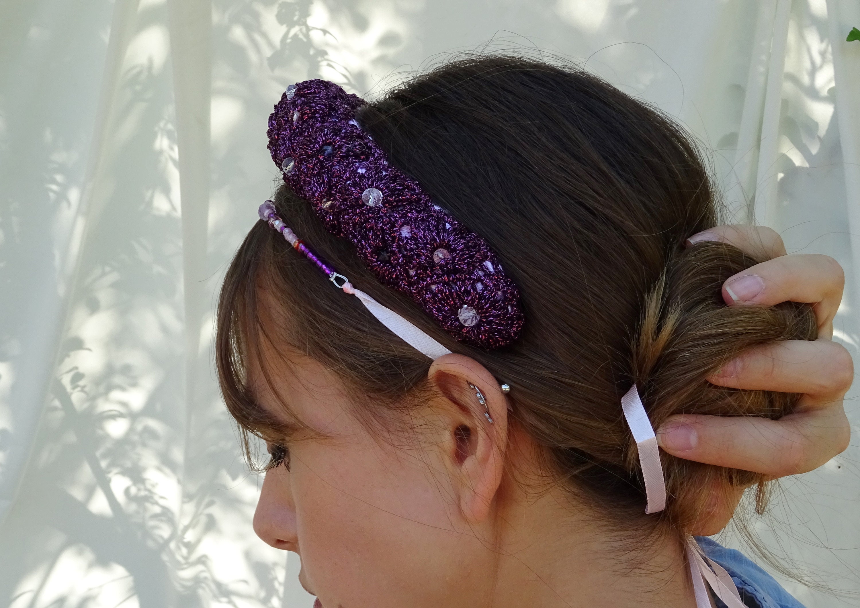 Set of Two Headpieces in Sparkling Purple - Etsy