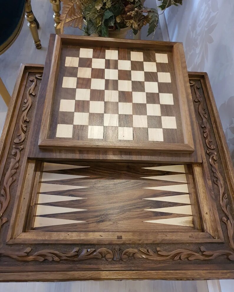 Walnut Carved Three-function Coffee Table,hand Carved Decorative Game ...