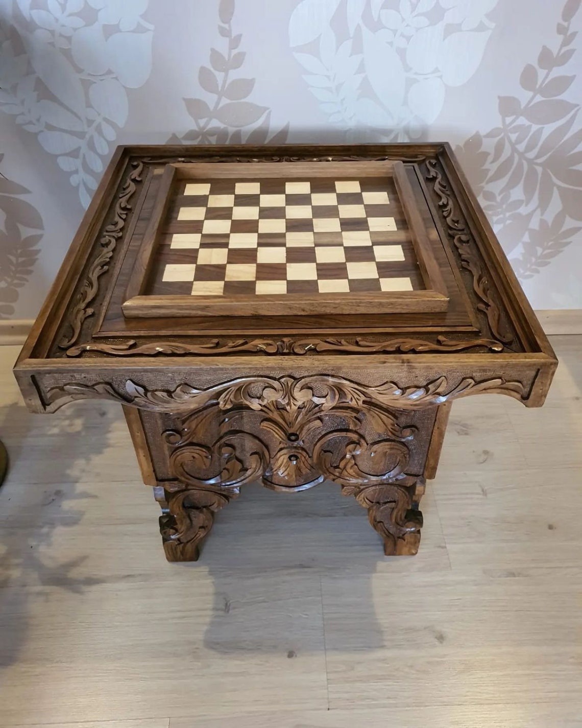 Walnut Carved Three-function Coffee Table,hand Carved Decorative Game ...
