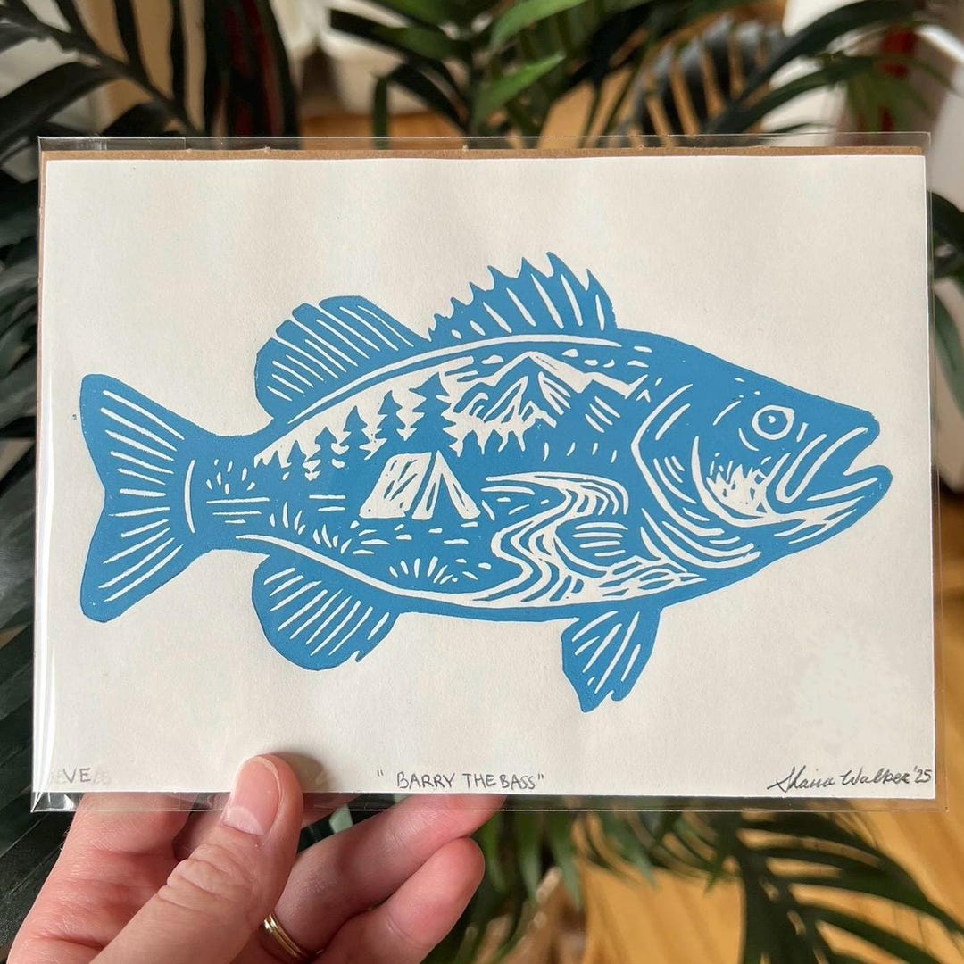 Barry the Bass Linocut Block Print - Etsy