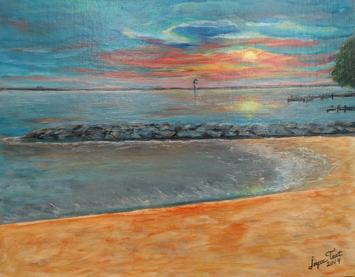 11x14 Original Acrylic Painting Ferry Park Beach Rock - Etsy