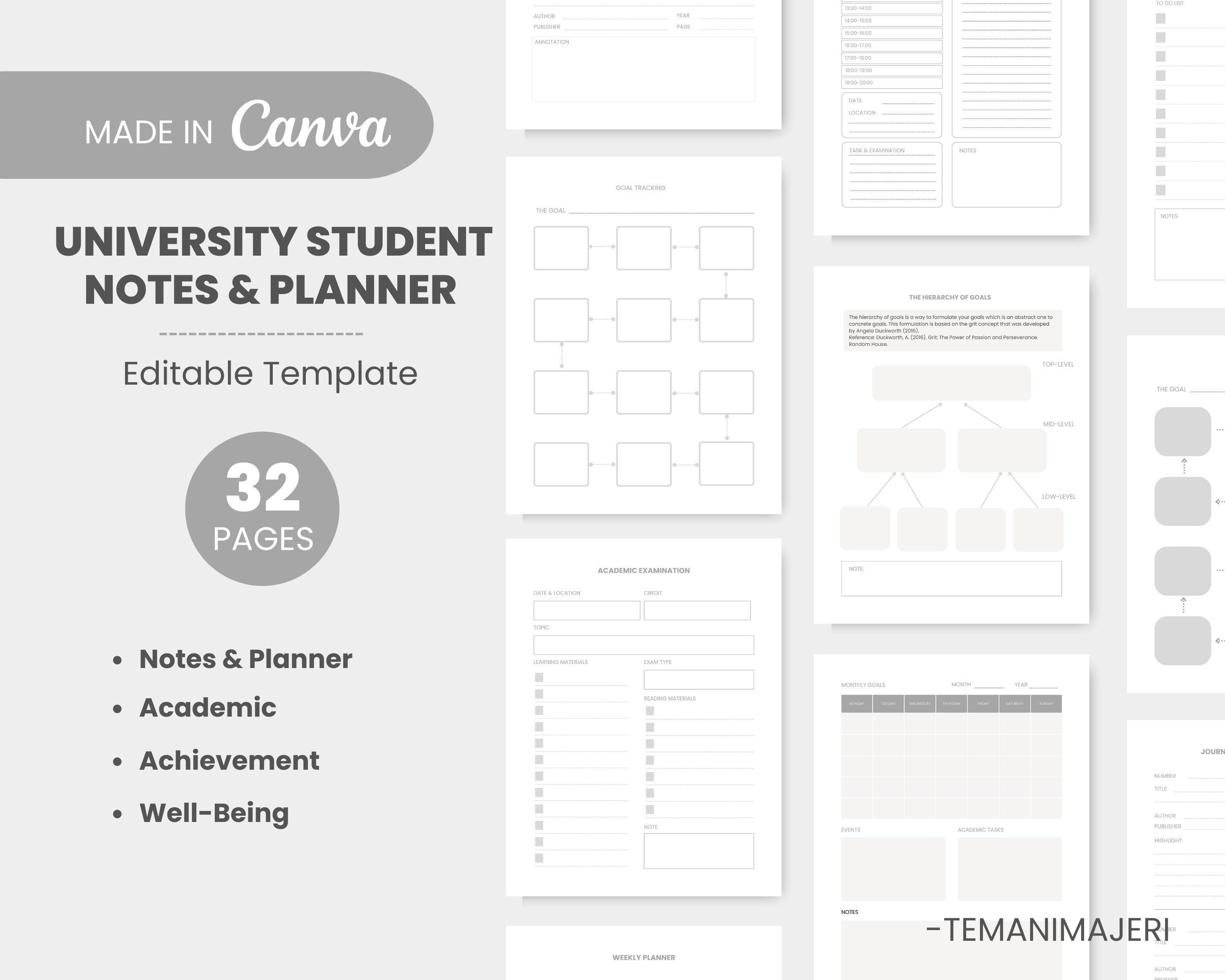 Student Planner Canva Template | Study Planner | University Collage Kit ...