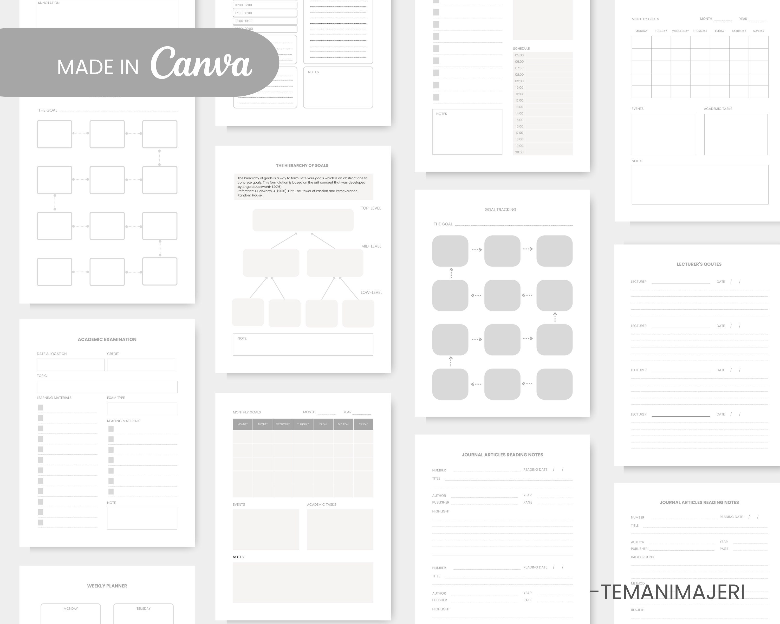 Student Planner Canva Template Study Planner University Collage Kit ...