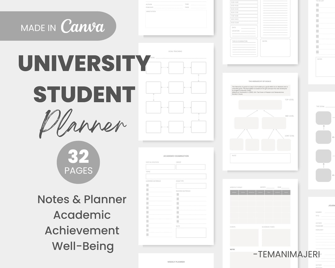 Student Planner Canva Template | Study Planner | University Collage Kit ...