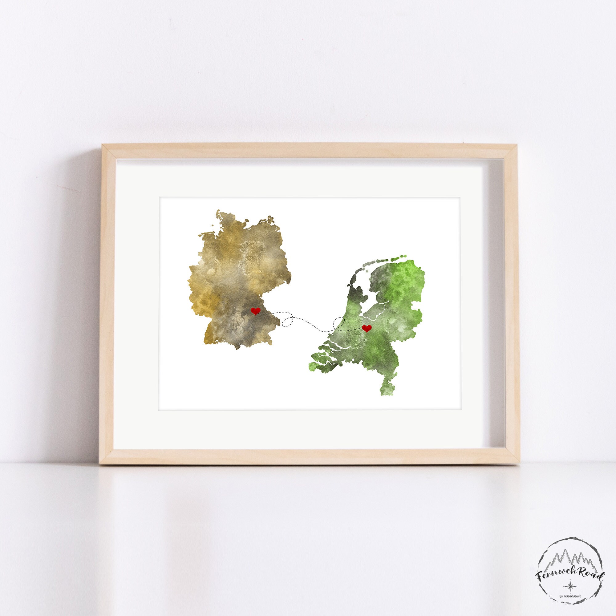 Custom Map Wall Art Wedding Gift Print ANY Two Countries or - Etsy