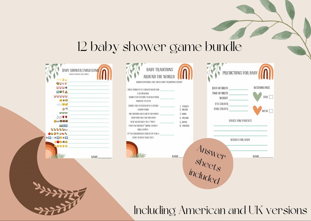 Boho Baby Shower Game Bundle Boho Bohemian Printable Instant Download ...