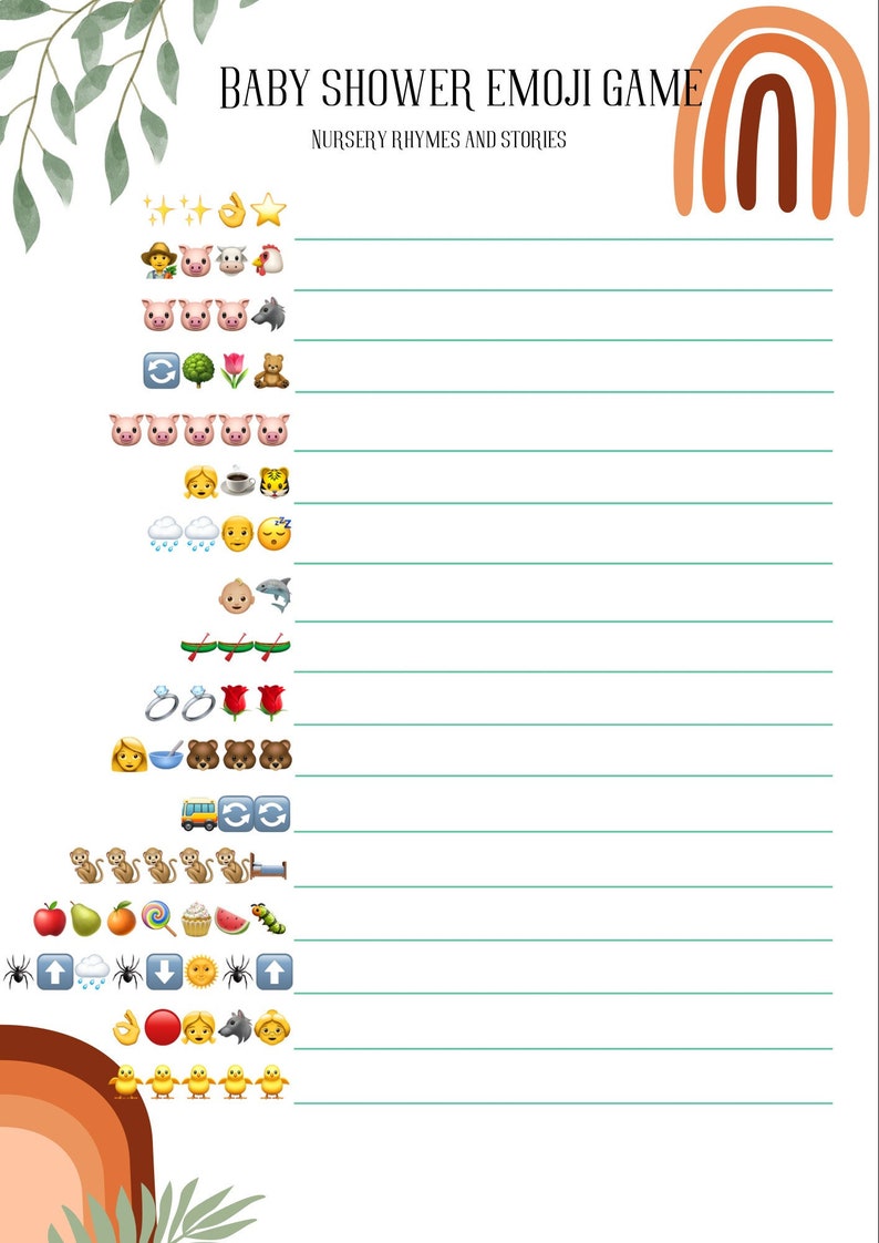 Baby Shower Emoji Game | Boho | Boho Theme | Bohemian | Burnt Colours ...