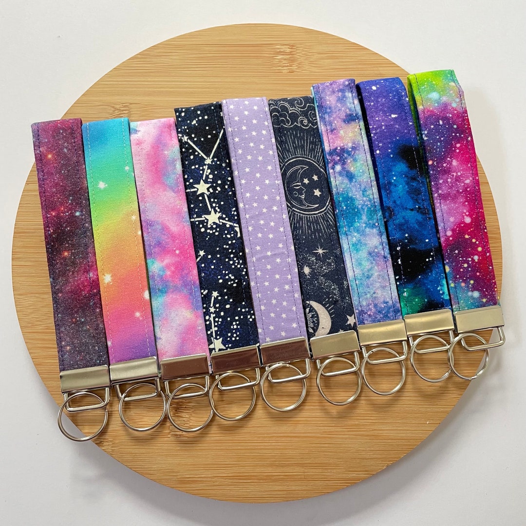 Galaxy Themed Key Fobs // Unique Car Key Wristlet, Space Print Wristlet ...