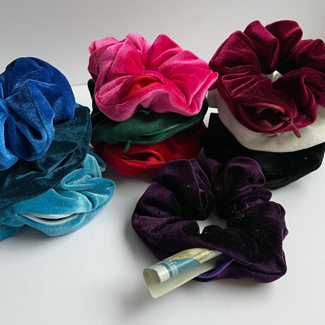 Velvet Zipper Scrunchies // Scrunchie Zipper Velvet, Hidden Pocket ...