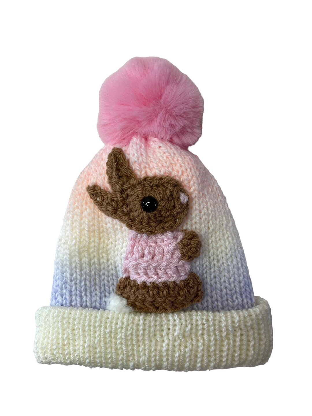 Peter Rabbit Hat, Bunny Rabbit Pom Pom Hat, Pink Colourway, Bunny ...
