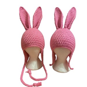 Bunny Ears Hat With Tall Ears and Braids, Rabbit Hat With Tall Ears ...
