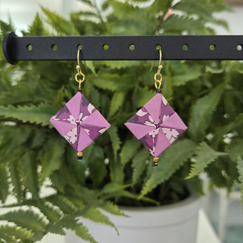 Origami Earrings, Handmade Floral Japanese Paper Jewelry, Lavender ...