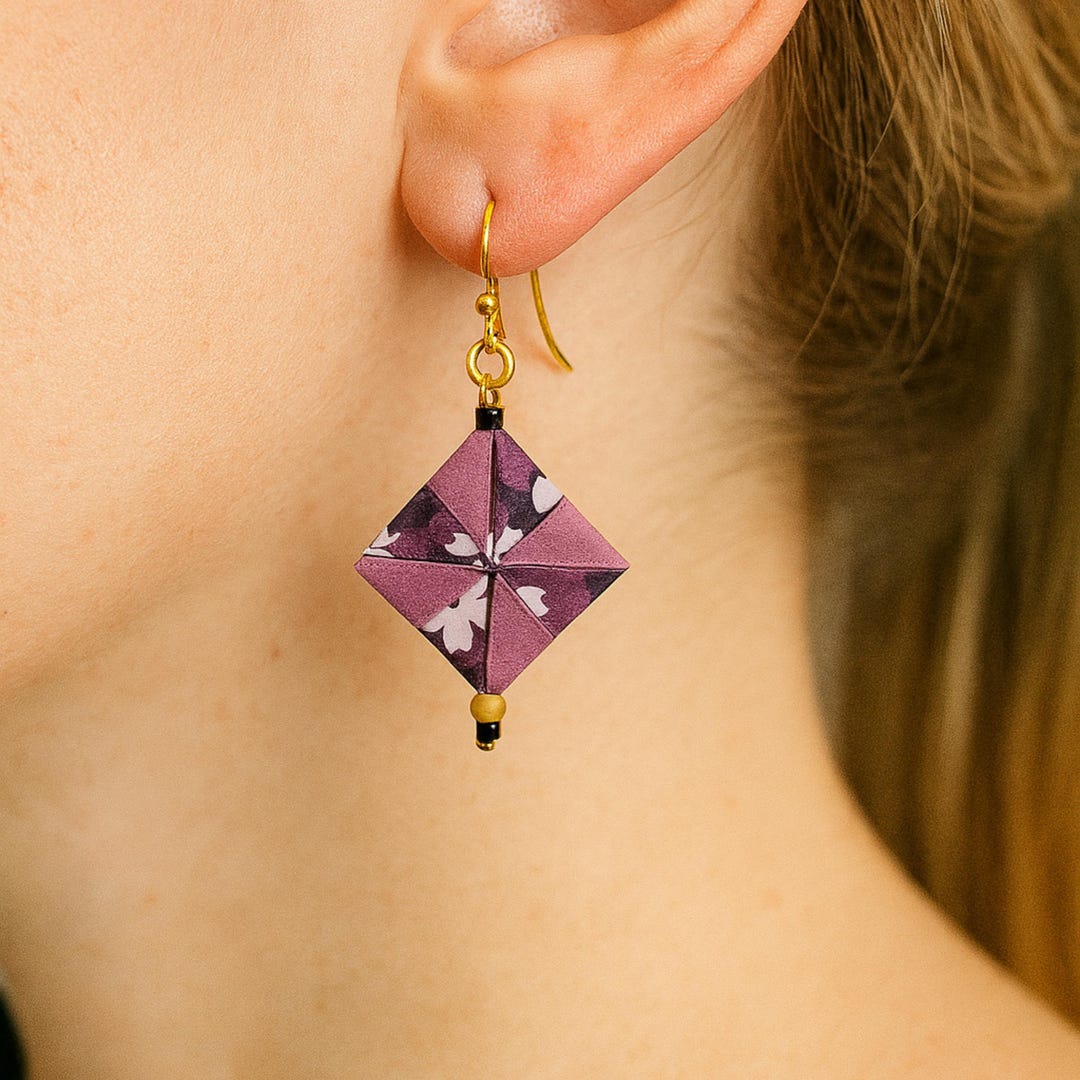 Origami Earrings, Handmade Floral Japanese Paper Jewelry, Lavender ...