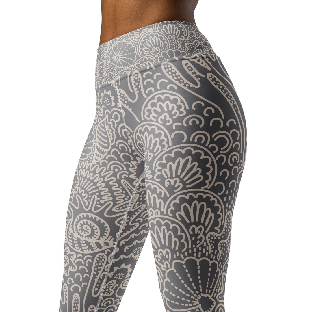 Yoga Pants With Seashell Print, High Waisted Leggings for Pilates ...