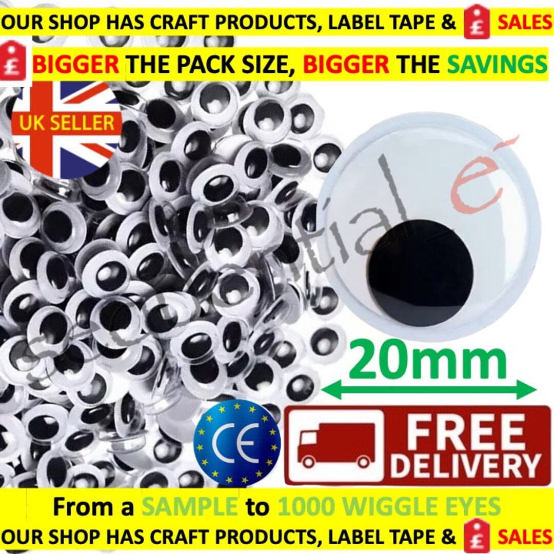 20mm Googly Wibbly Wiggly Wobbly Moving Craft Eyes Peel and Stick Self ...