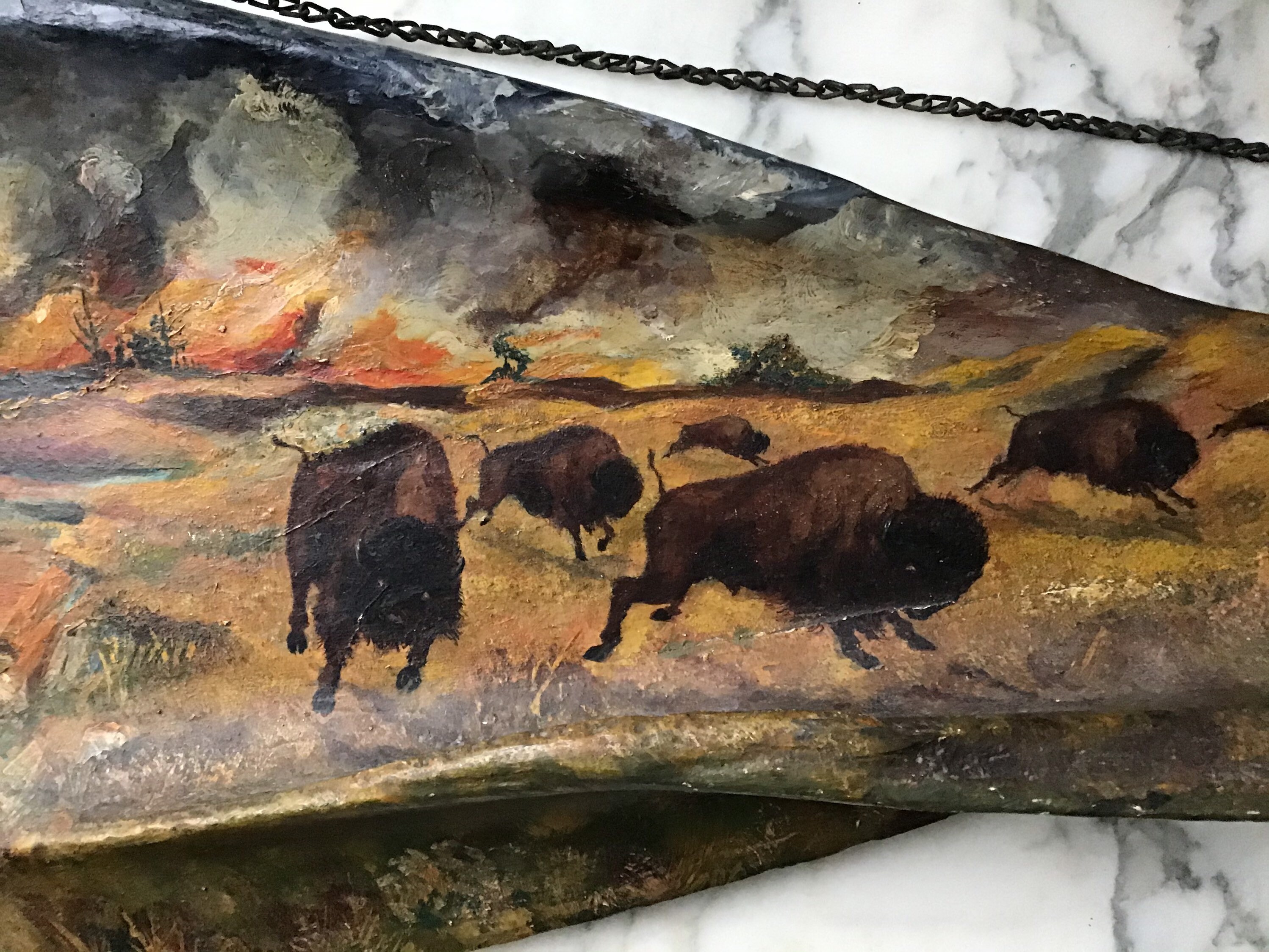 A Remarkable American Folk Art Buffalo Scene Painted on Bone. | Etsy