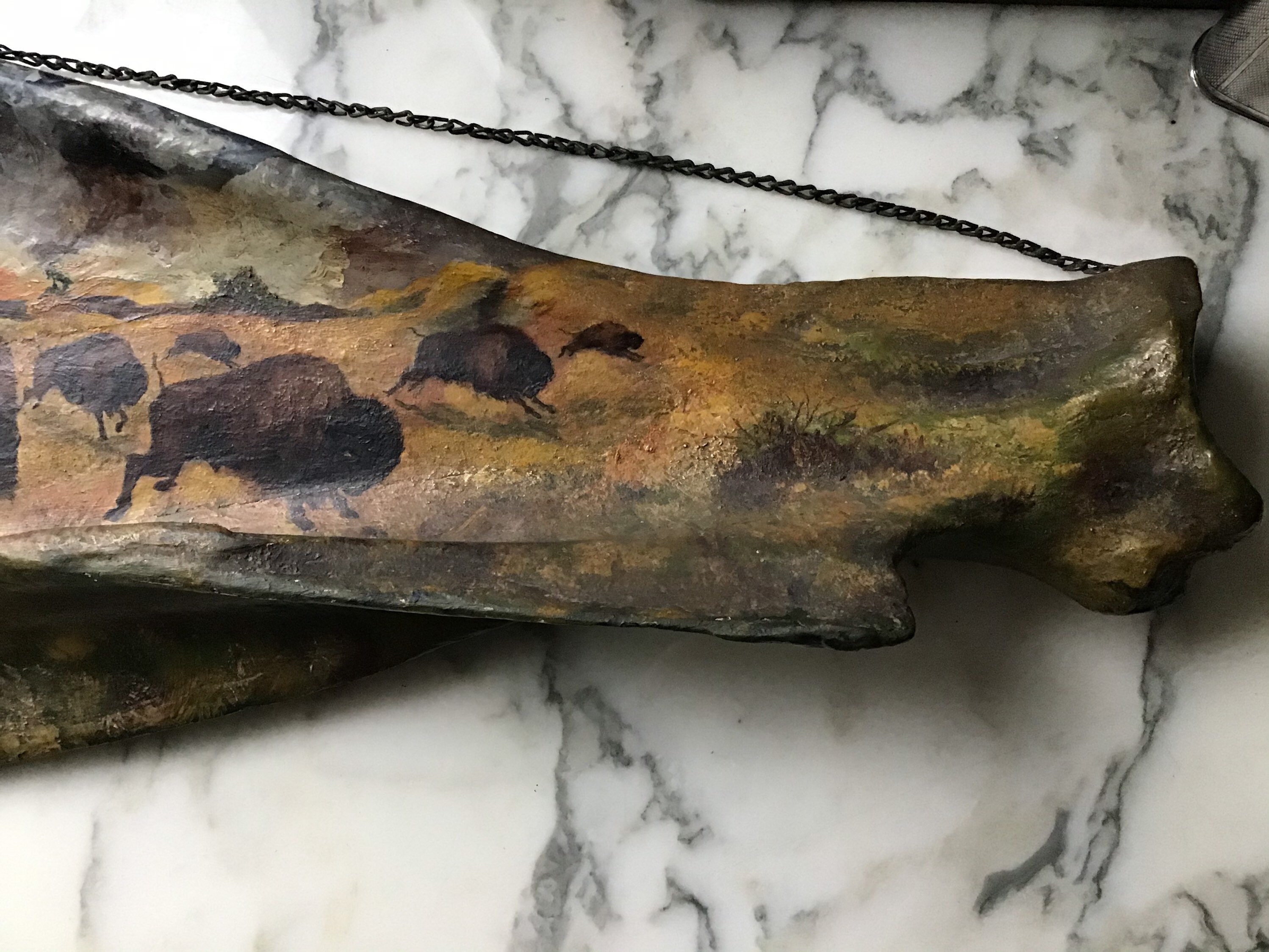 A Remarkable American Folk Art Buffalo Scene Painted on Bone. | Etsy