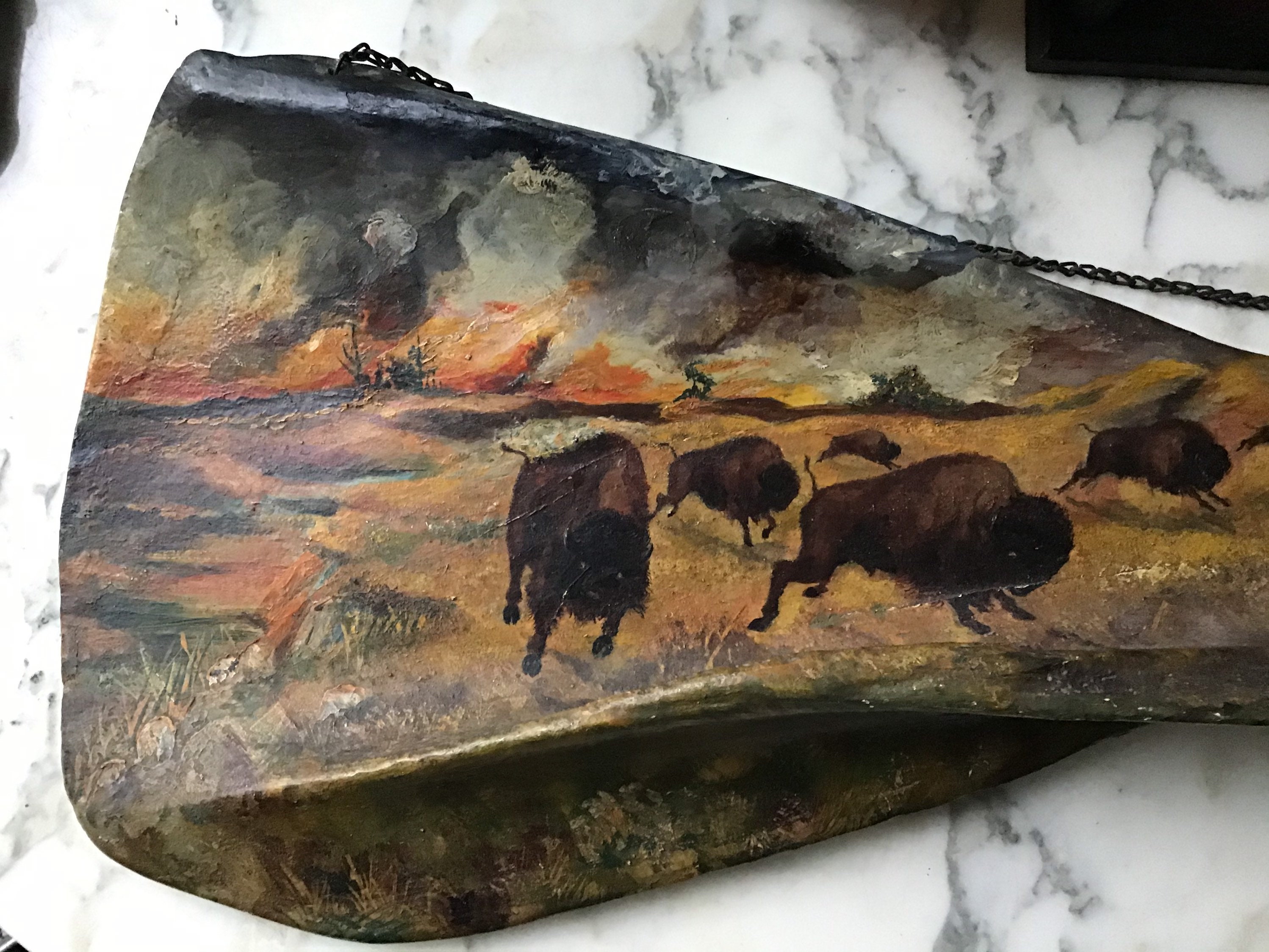 A Remarkable American Folk Art Buffalo Scene Painted on Bone. | Etsy