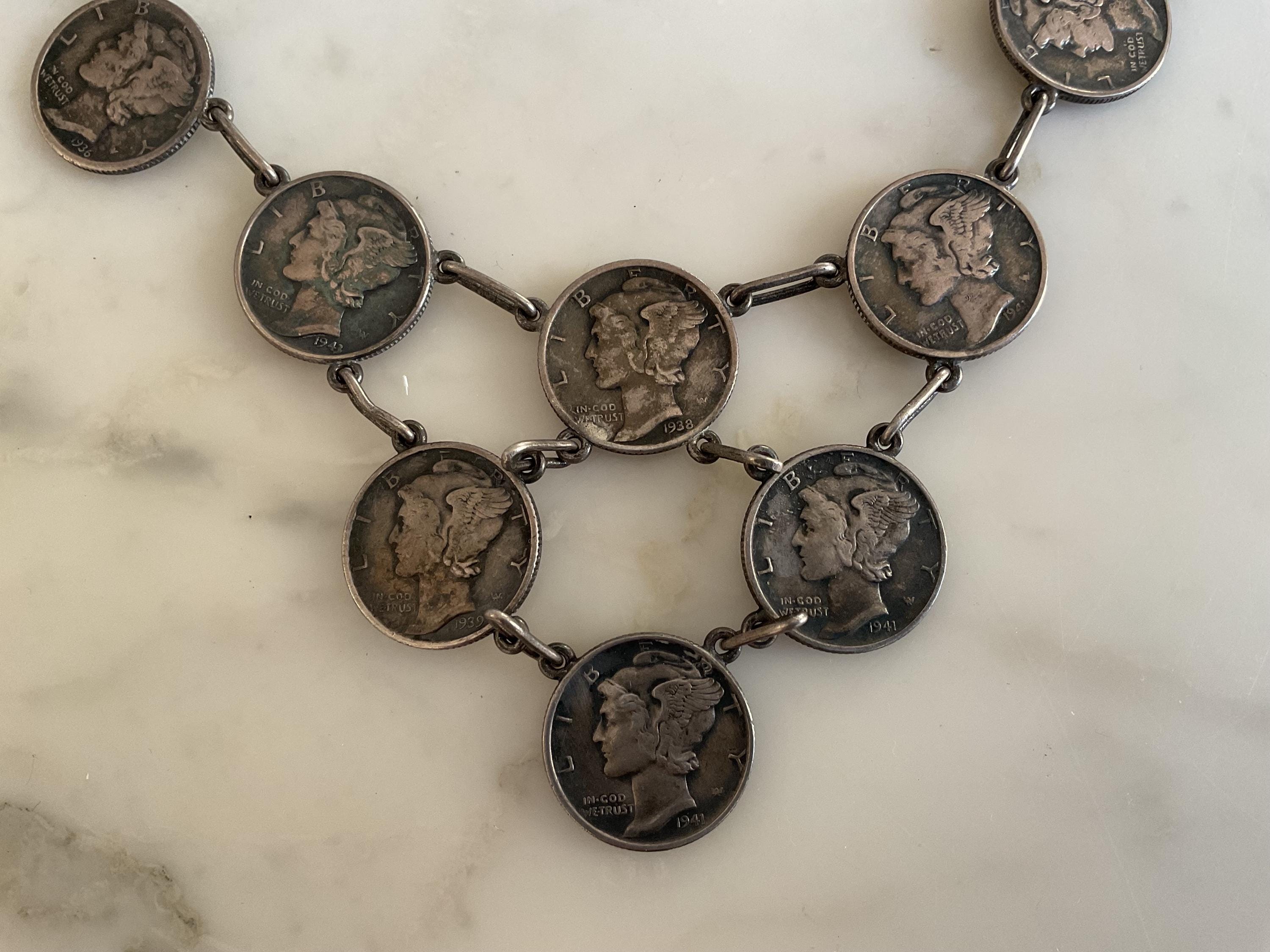 An Unusual Vintage Sterling Silver Mercury Dime Necklace. - Etsy