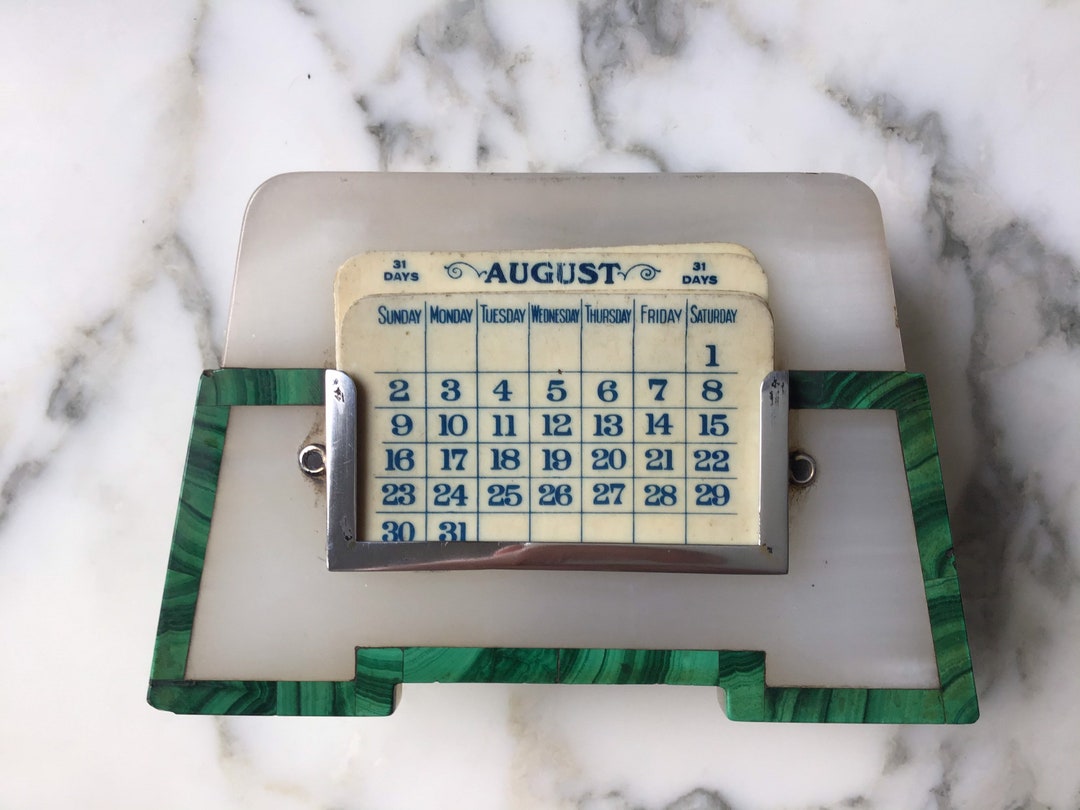 Superb Art Deco Asprey Onyx,malachite and Sterling Silver Desk Calendar ...