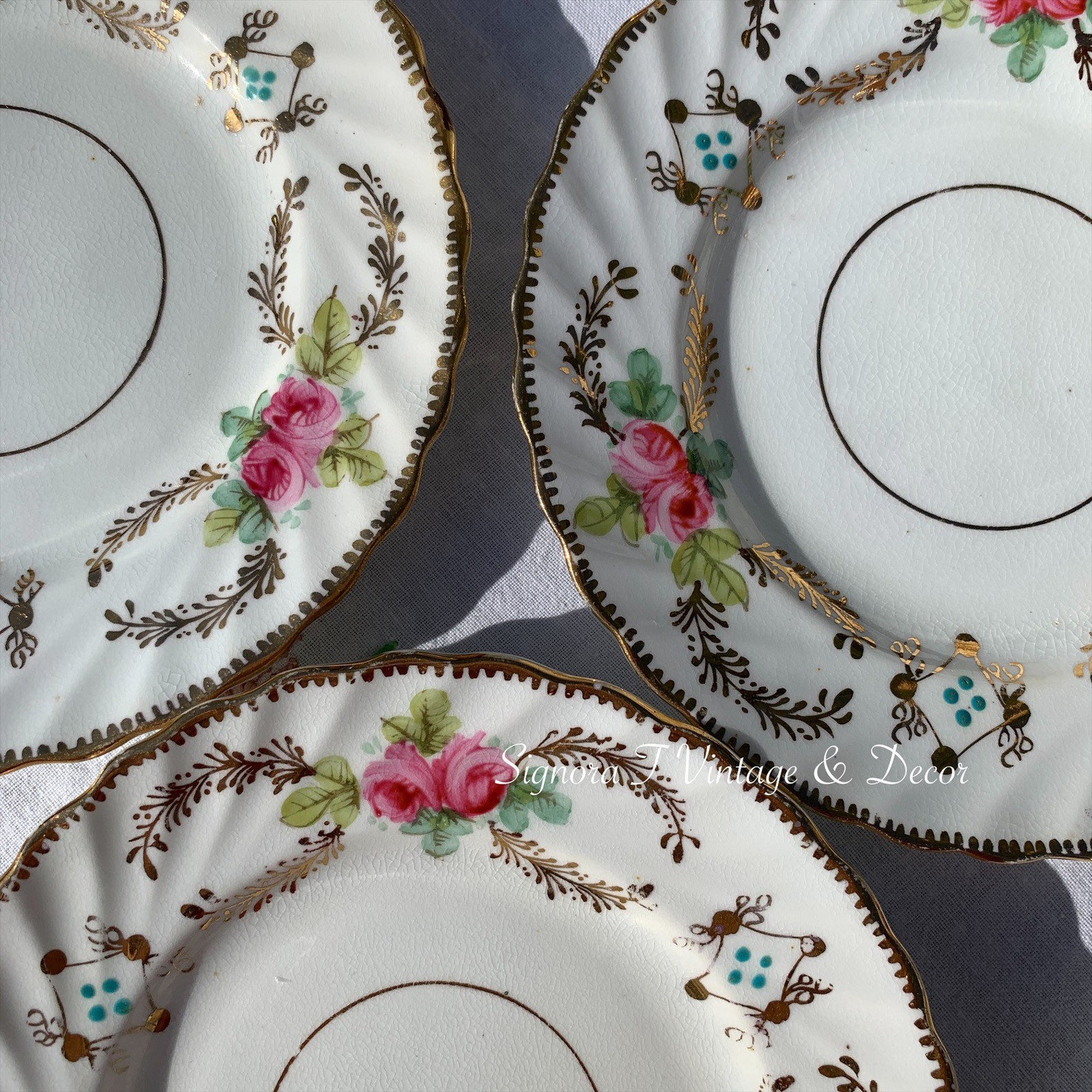 Victorian Hand Painted Rose & Leaves 18cm Plates Set (x 6 Pieces) - Etsy