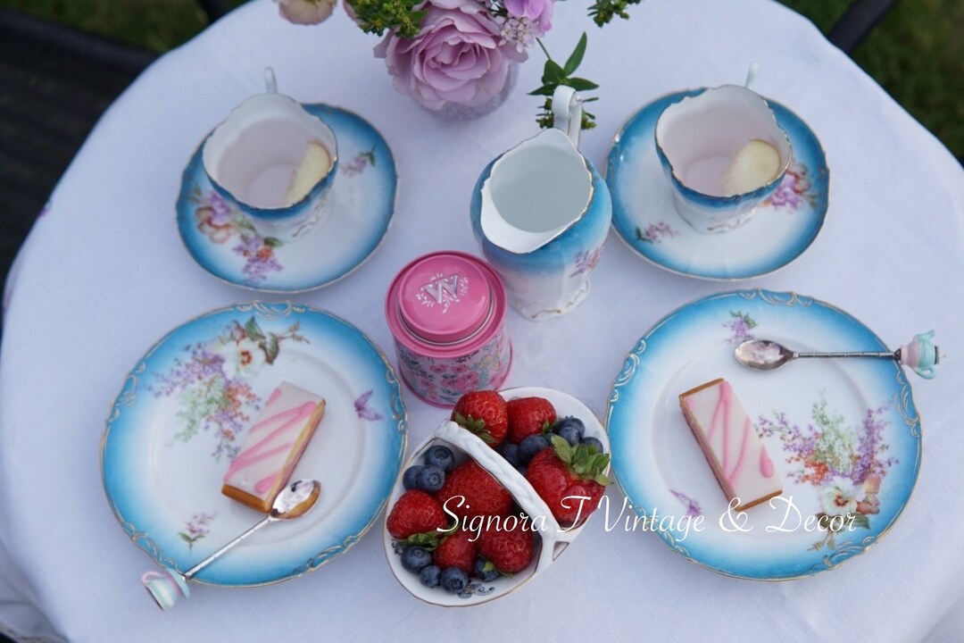 Antique Austrian Tea Set for 2 - Butterfly, Sky Blue, White & Lilac ...