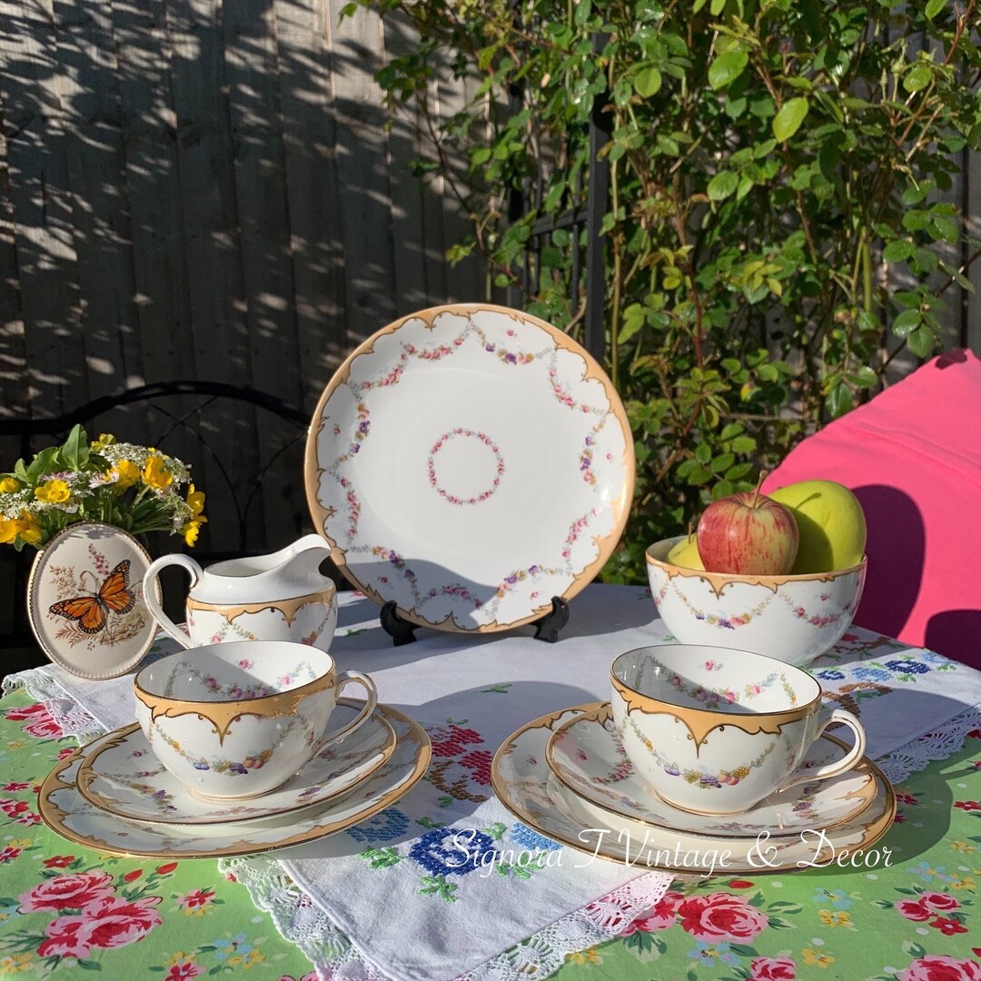 Antique Redfern & Drakeford Roses and Fruits Swags Tea Set (9 Pieces ...