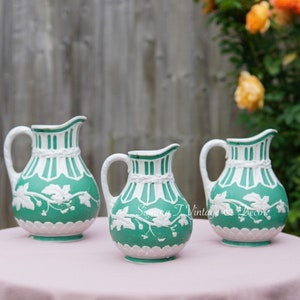 Antique English Graduated Green Jugs With Embossed Ivy - Etsy